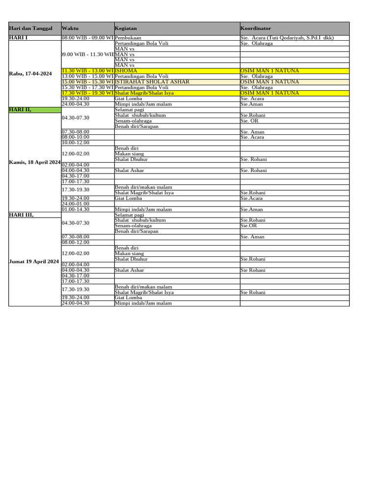 Jadwal Kegiatan Lomba 2024 | PDF