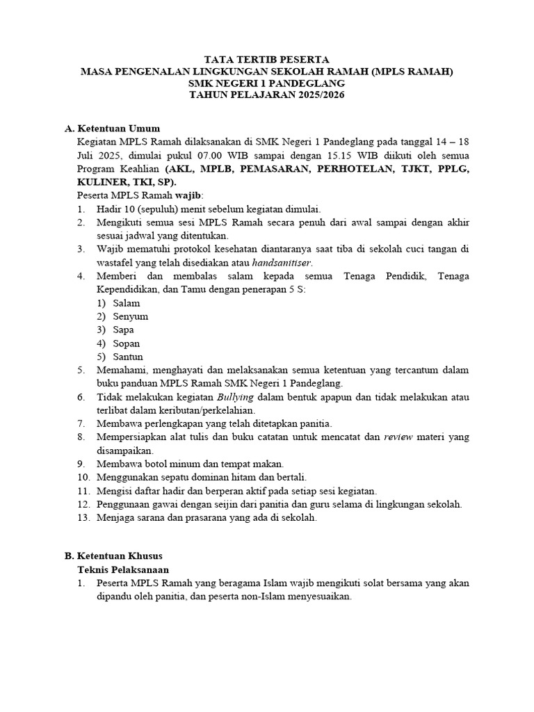 Tata Tertib Peserta Mpls Ramah 2025-2026 | PDF