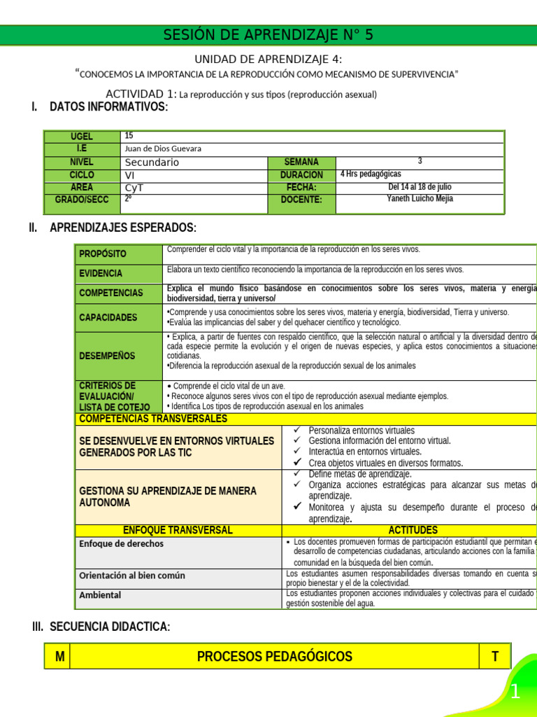A-2º Ses-Act 1-Cyt Und 4 Sem 1 | PDF | Reproducción | Aprendizaje