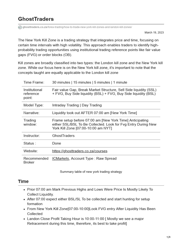 New York Kill Zone Trading Strategy | PDF | Day Trading | Financial Markets
