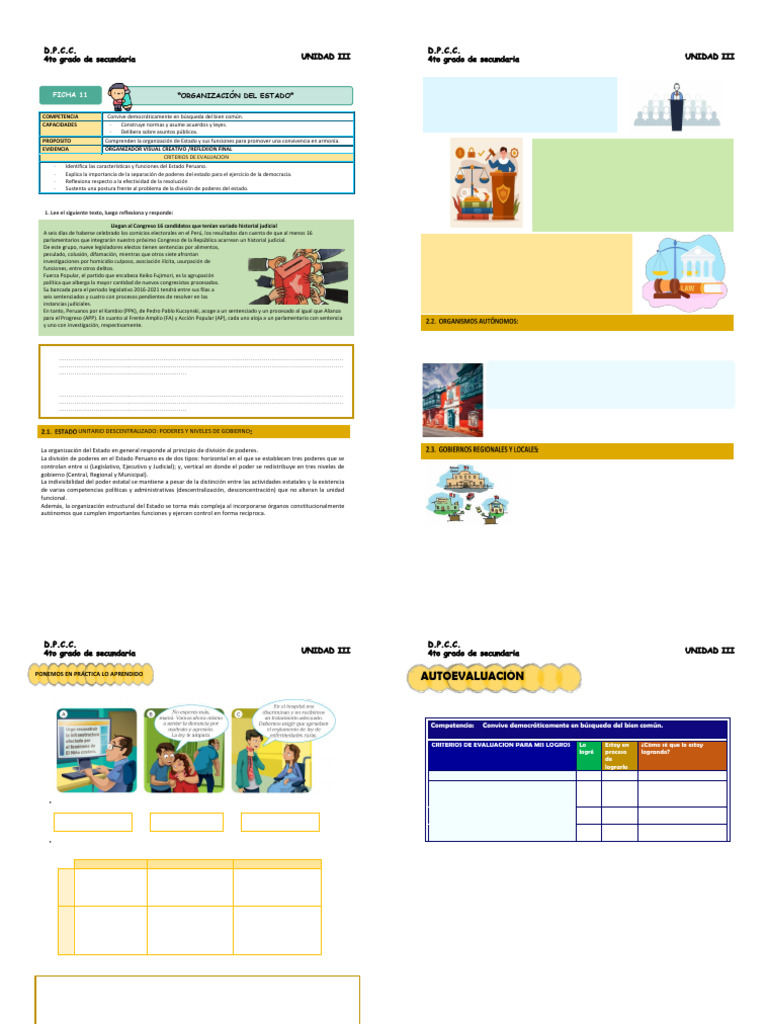 Ficha 11 - 4to DPCC Final | PDF | Judicaturas | Separación de poderes