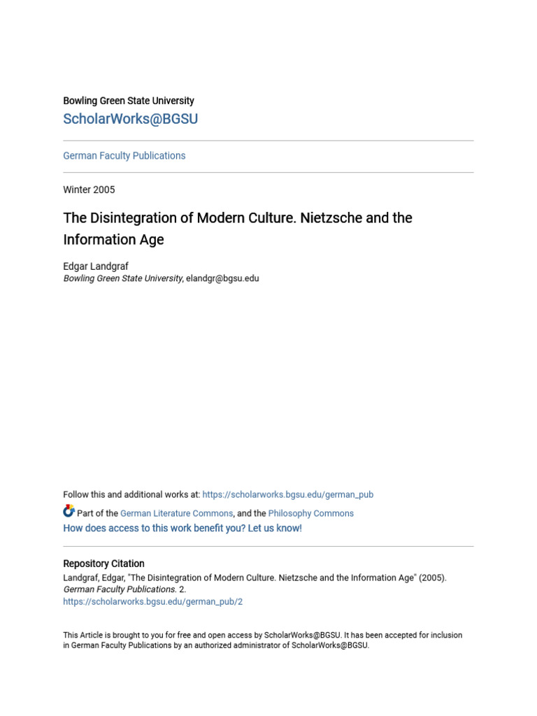 The Disintegration of Modern Culture. Nietzsche and The Informati | PDF ...