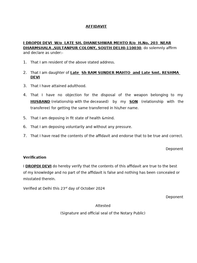 Affidavit For Gun License | PDF | Affidavit | Legal Procedure