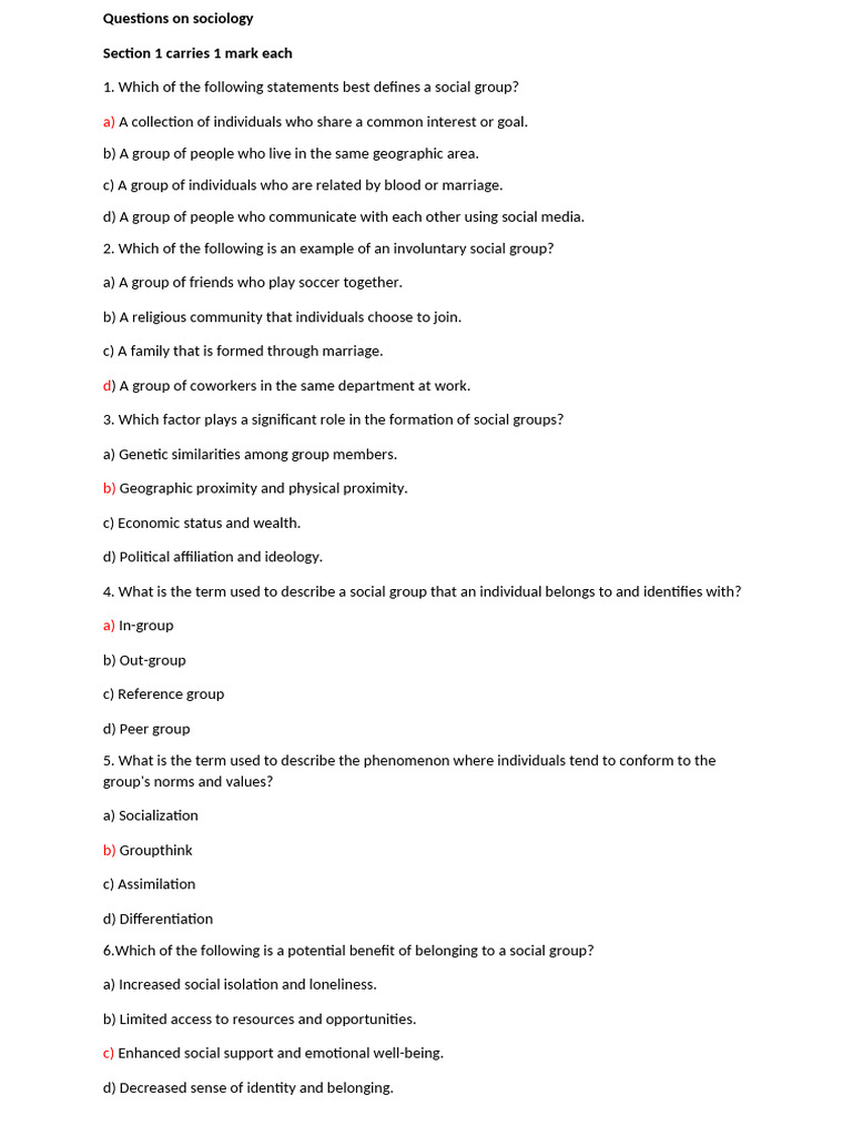 Sociology Questions and Concepts Explained | PDF | Society | Institution