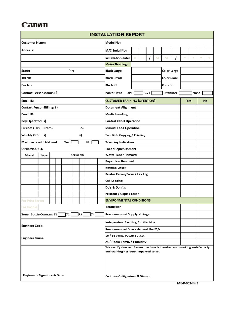 Machine Installation Confirmation Report | PDF | Fax | Office Equipment