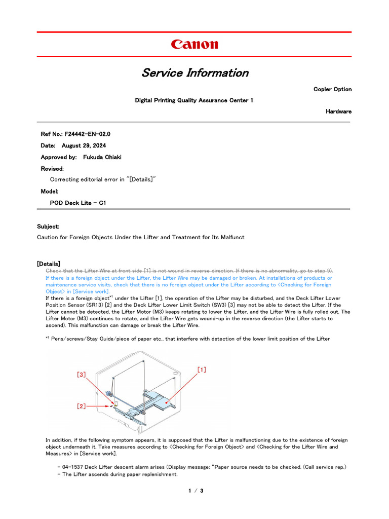 Caution For Foreign Objects Under The Lifter and Treatment For Its ...