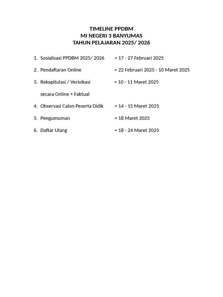 Timeline PPDBM 2025 - 2026 | PDF