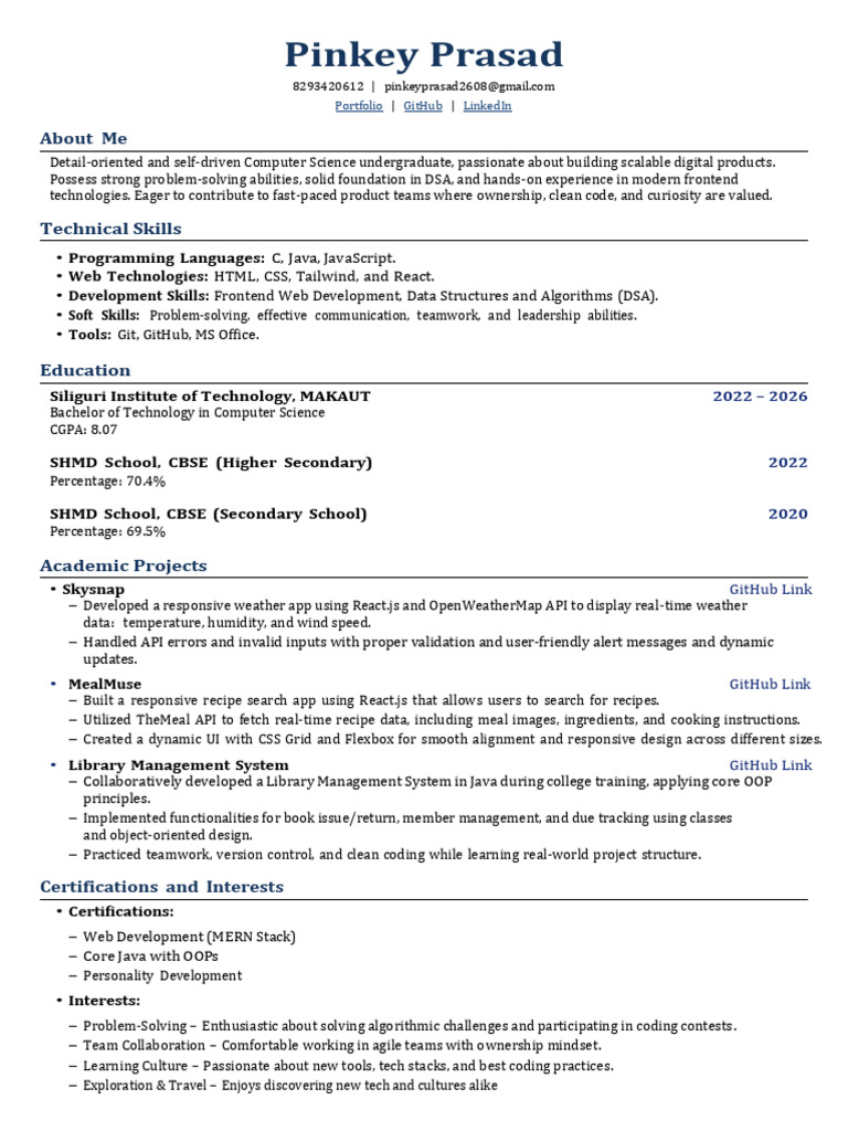 Pinkey Prasad Resume FInal | PDF | Web Development | Computer Programming