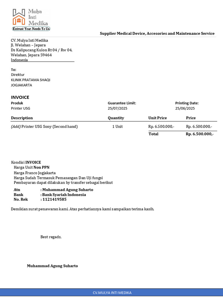 Penawaran Printer USG untuk Klinik Shaqi | PDF