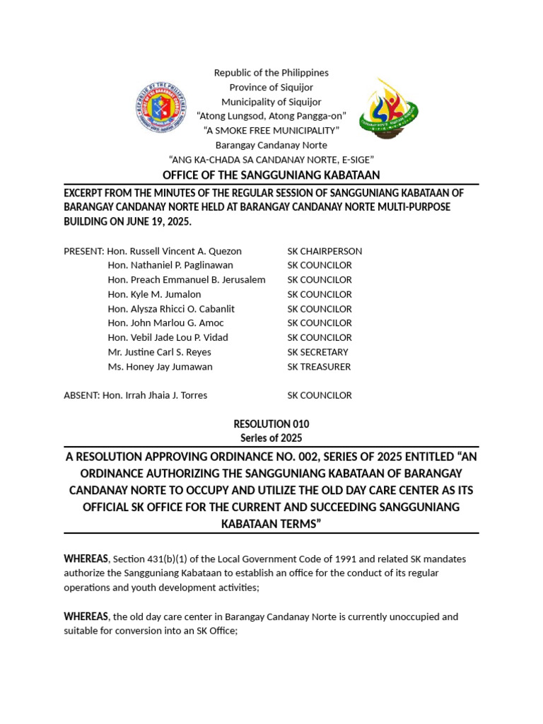 SK Resolution 010 Series of 2025 | PDF | Youth | Youth Organizations