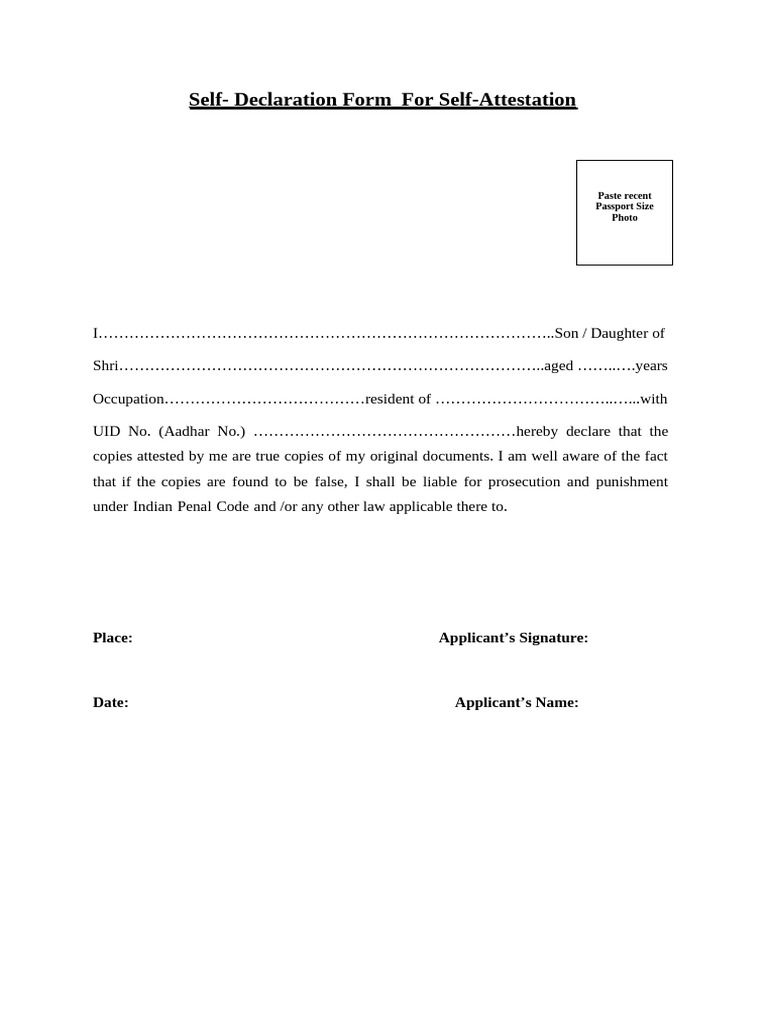 Self Declaration For Self Attestation - 174799394726 - 1750160626238 | PDF