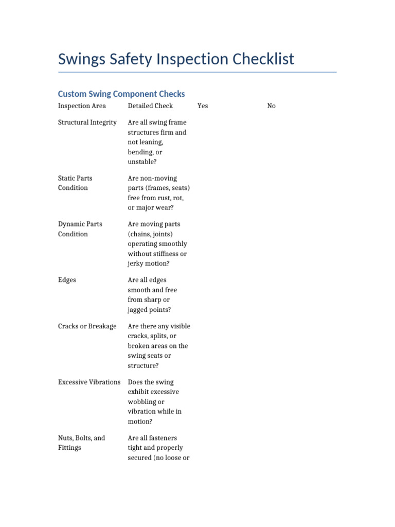 Playground Swing Safety Checklist | PDF
