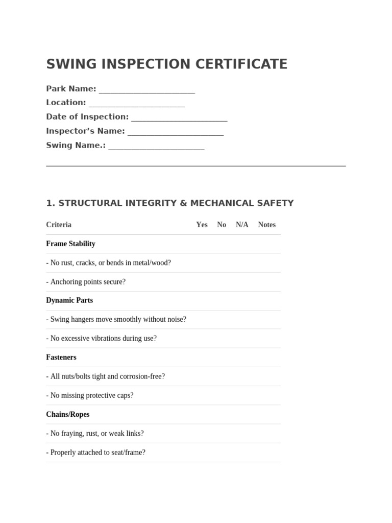 Swing Inspection Certificate 2 | PDF