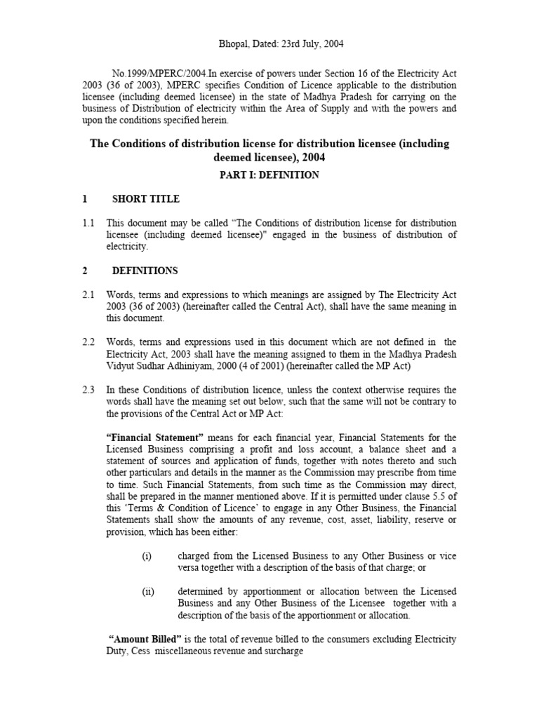 Conditions For Distribution Licensee | PDF | License | Electric Power ...