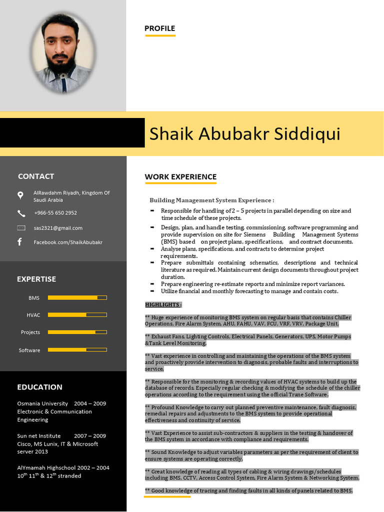 BMS Project Engineer Profile and Expertise | PDF | Building Automation