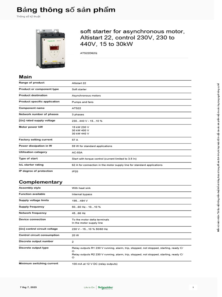 Schneider Electric Altistart-22 ATS22D62Q | PDF | Relay | Alternating ...