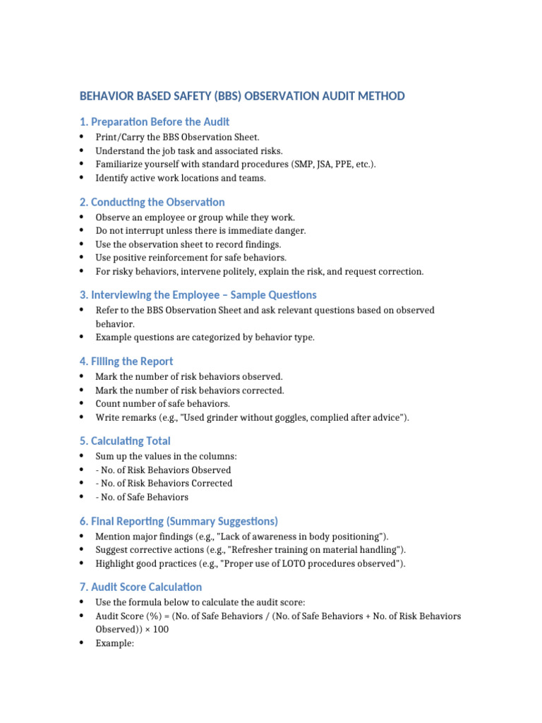 BBS Observation Audit Guide | PDF