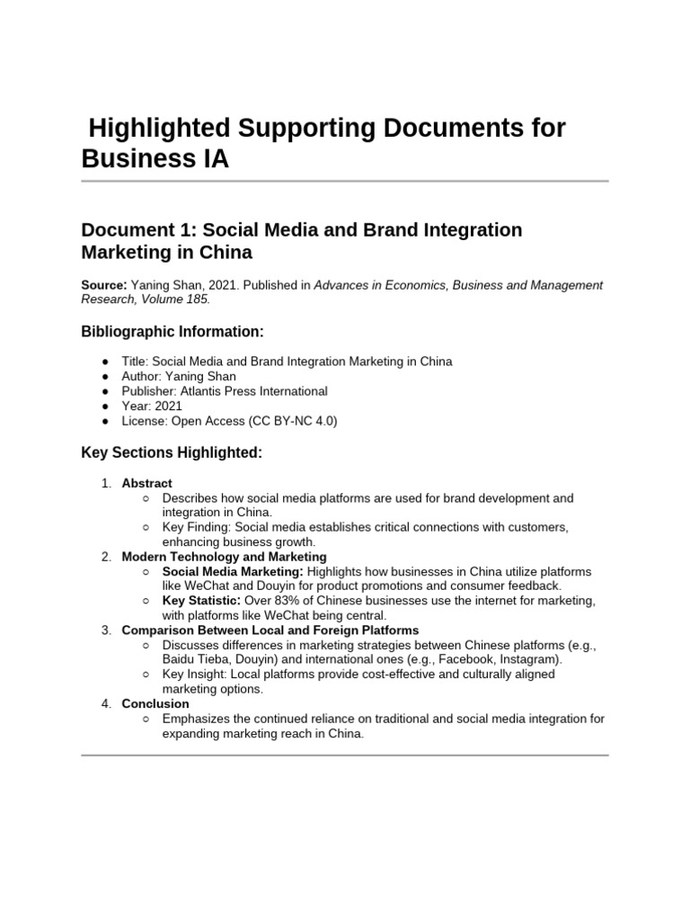 Supporting Documents for Business IA | PDF | Social Media Marketing ...