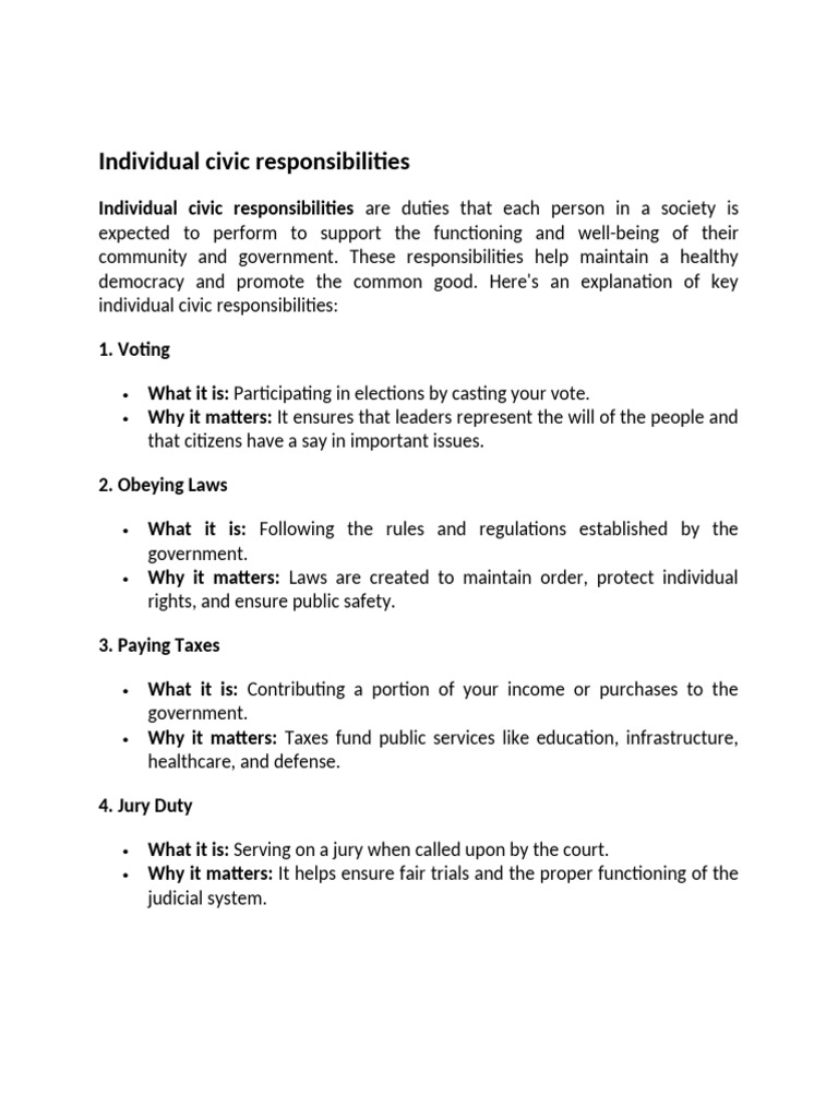 Individual Civic Responsibilities | PDF