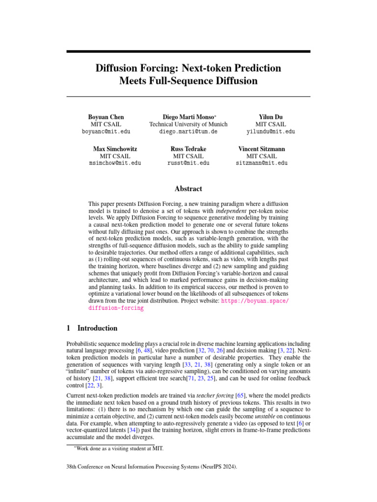 Diffusion Forcing | PDF | Bayesian Inference | Probability Theory
