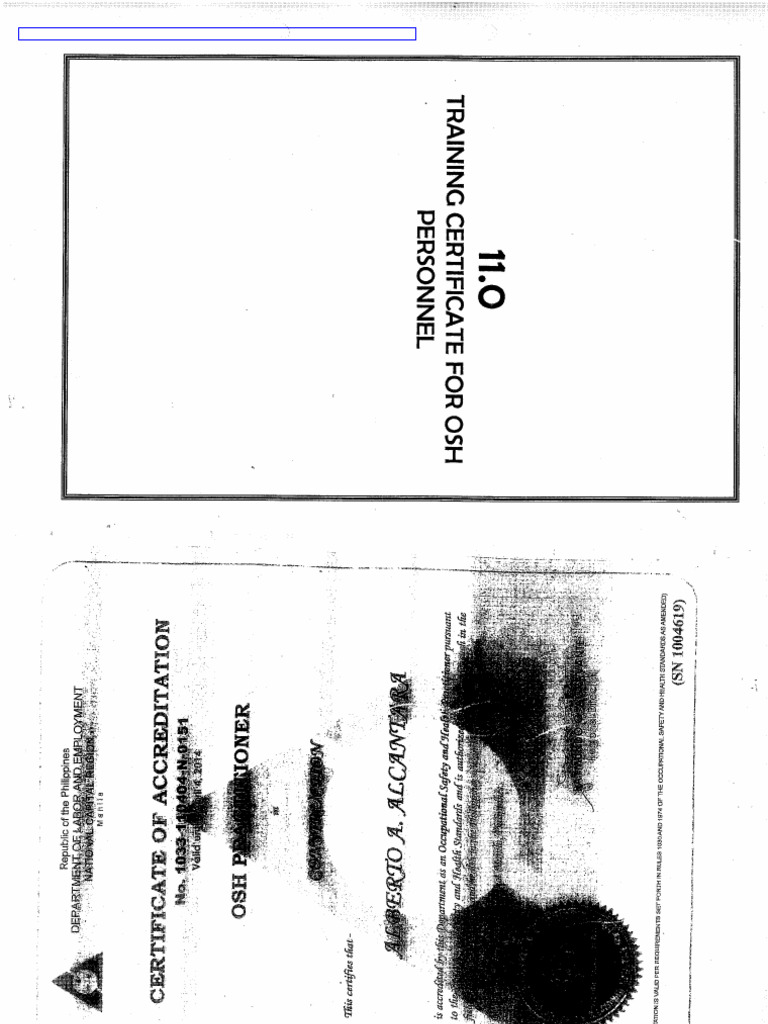 Training Certificate For OSH Personnel | PDF