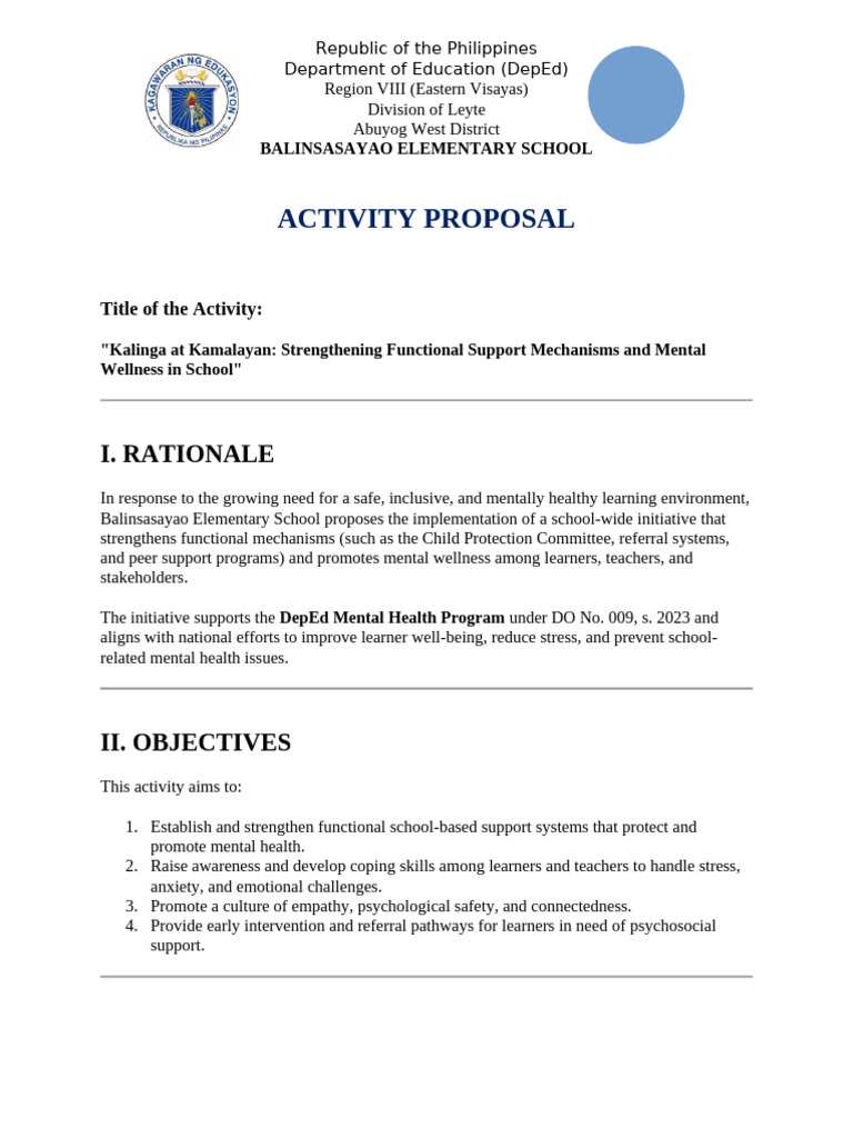 Activity Proposal Mental Wellness | PDF | Mental Health | Teachers