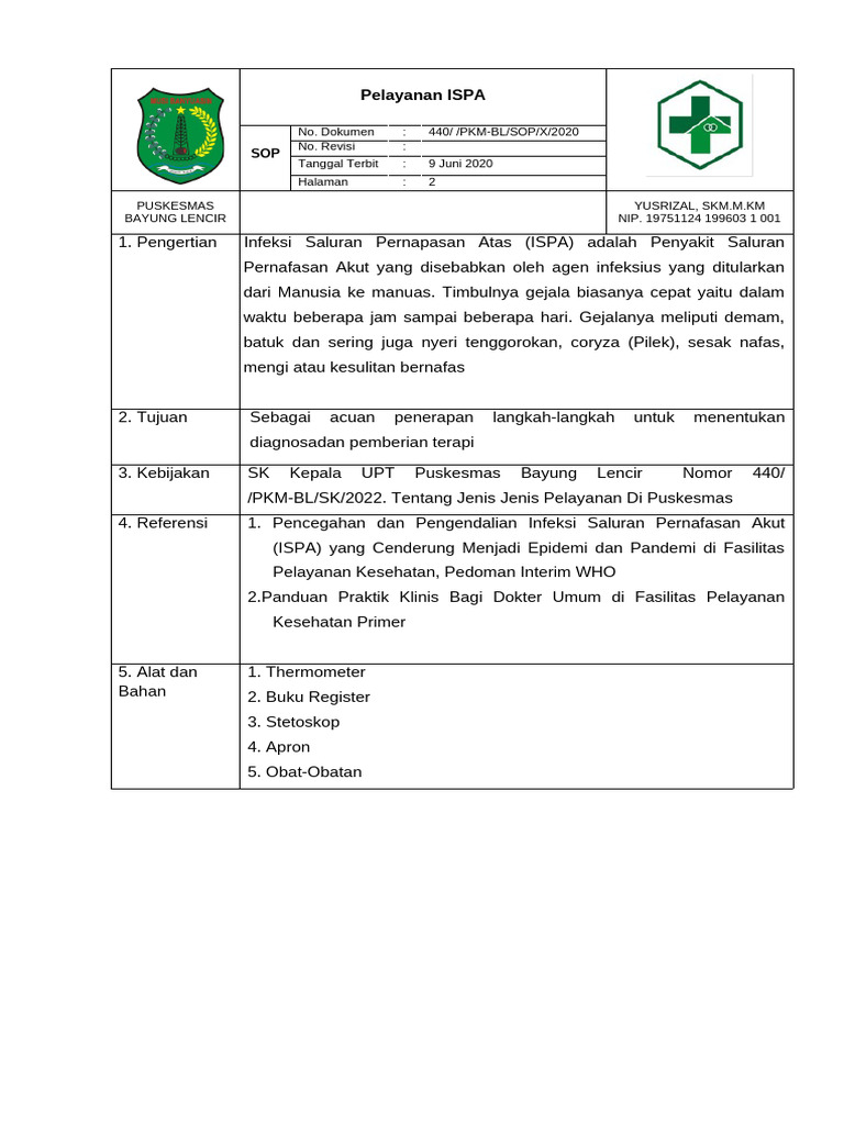Sop Pelayanan Ispa | PDF