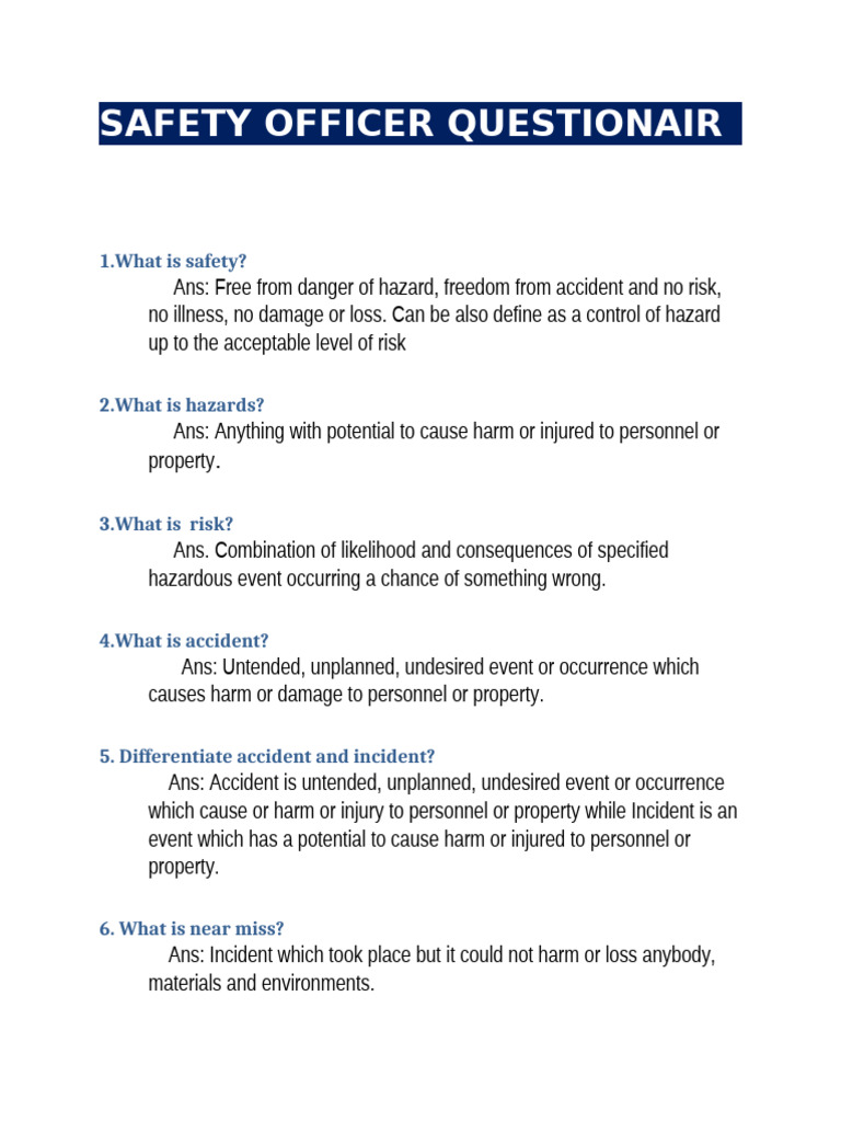 Safety Officer Interview Q&A Guide | PDF | Crane (Machine) | Fires