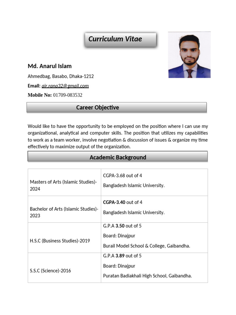 CV-Md. Anarul Islam Rana | PDF | Bangladesh
