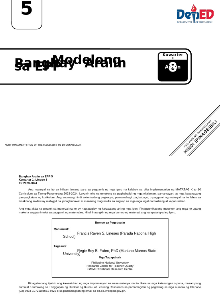 Q1 LE EPP5 Aralin 8 Week 8 | PDF