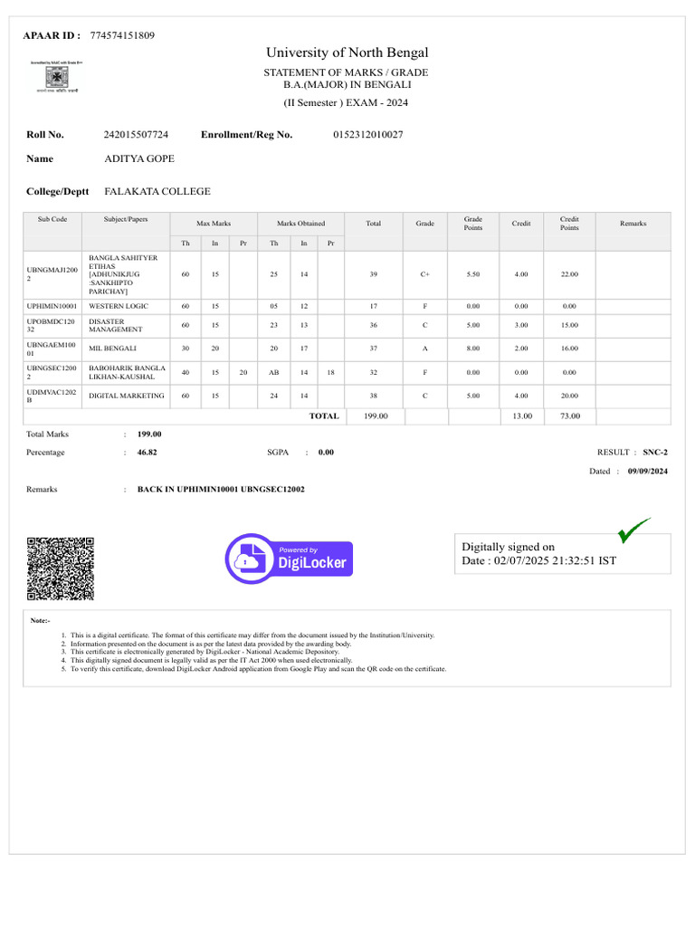 Degree - Diploma Marksheet | PDF
