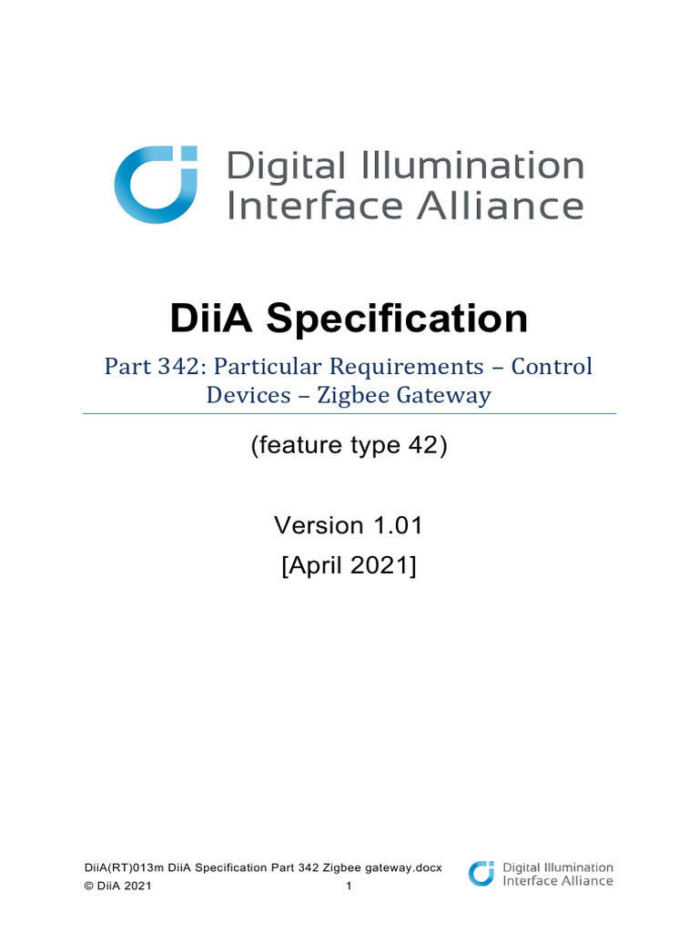 Diia Specification Part 342 Zigbee Gateway v101 Apr 2021 | PDF | Specification (Technical ...
