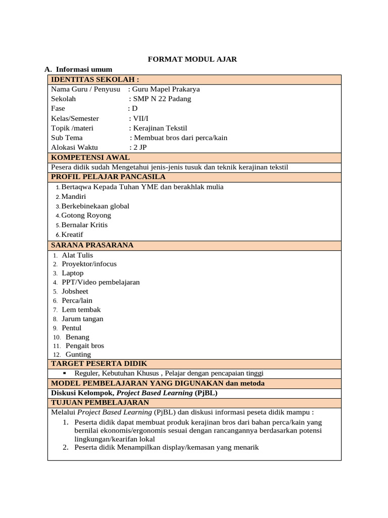 Format Modul Ajar | PDF