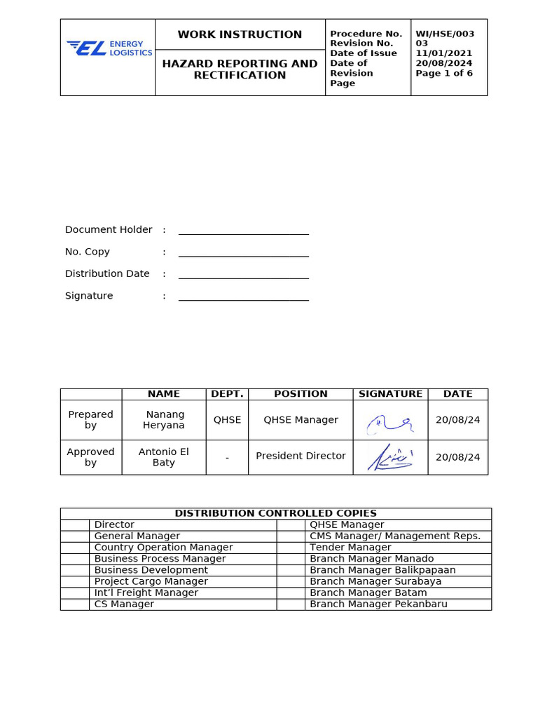 WI-HSE-003 Hazard Reporting and Rectification R4 | PDF | Hazards | Labor Relations