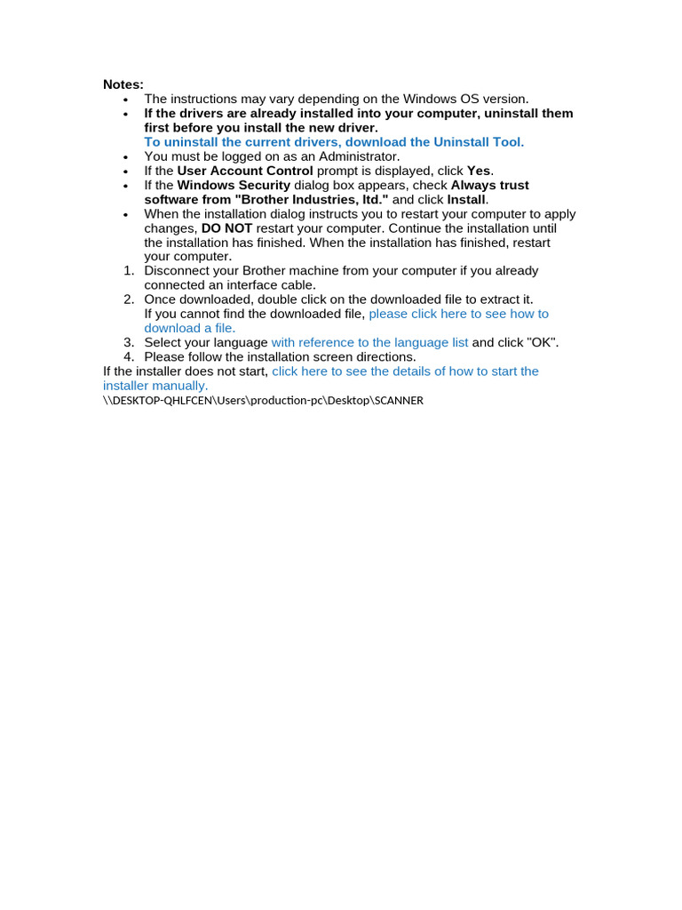 Brother Scaner Driver Instructions | PDF