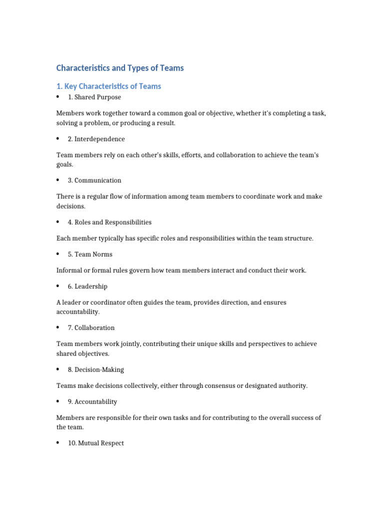 Characteristics and Types of Teams | PDF
