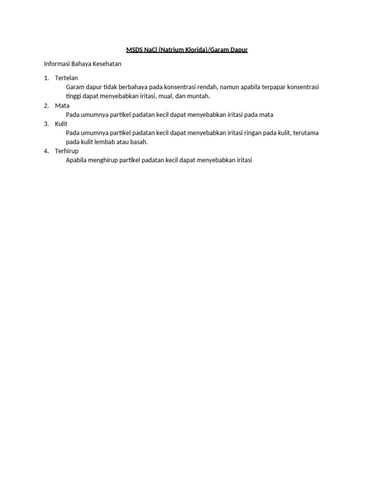 MSDS NaCl | PDF