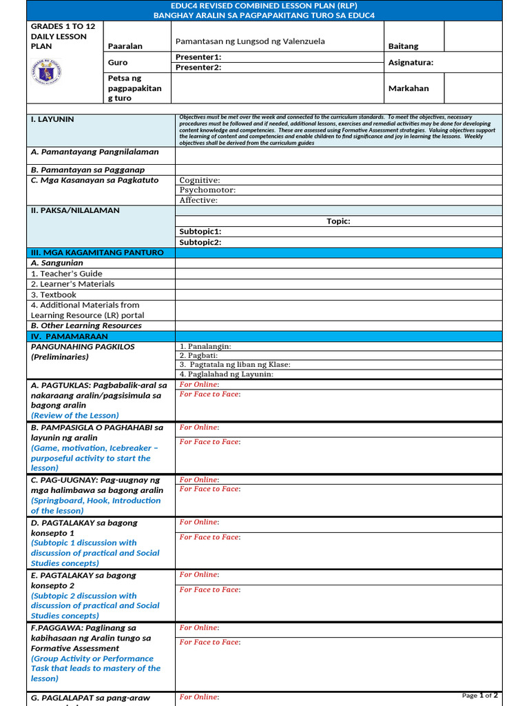 Revised Daily Lesson Plan Template | PDF | Cognition | Learning