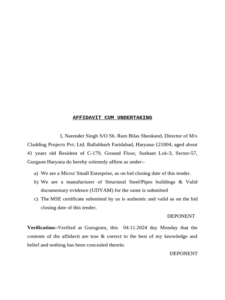 Affidavit Cum Undertaking | PDF