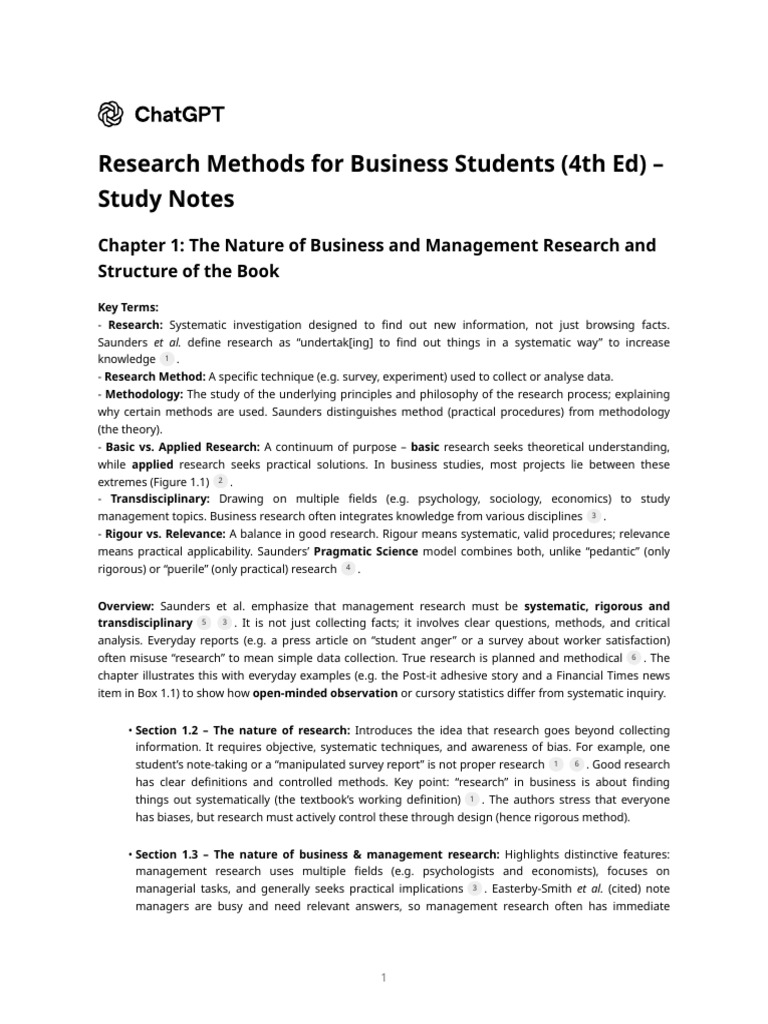Research Methods For Business Students (4th Ed) - Study Notes | PDF ...