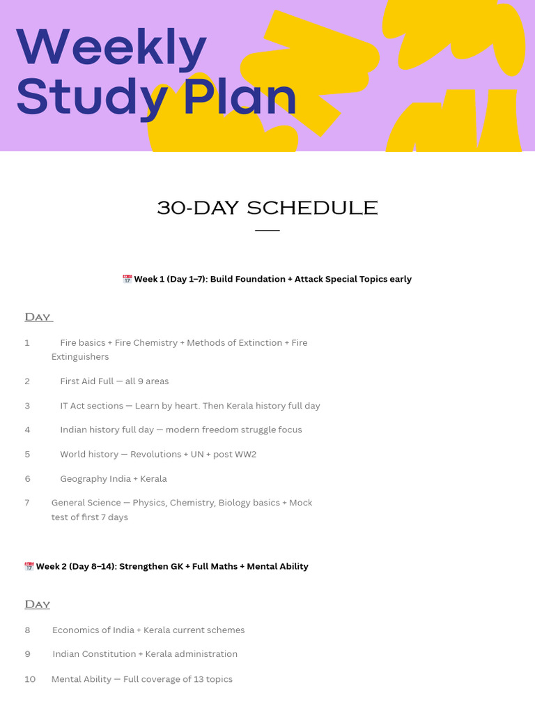 Study Plan Doc in Bright Orange White Vibrant Professional Style | PDF