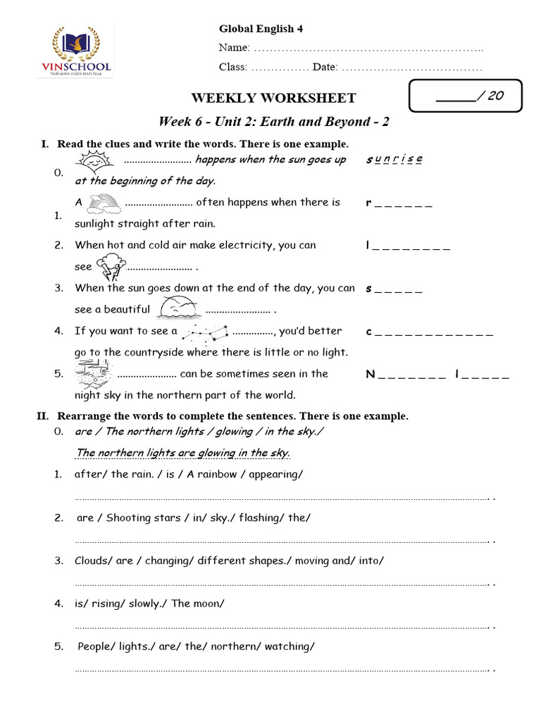 S4 W6 U2 Weekly Worksheet | PDF | Sky | Aurora