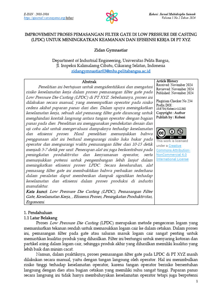 Improvement Proses Pemasangan Filter Gate | PDF