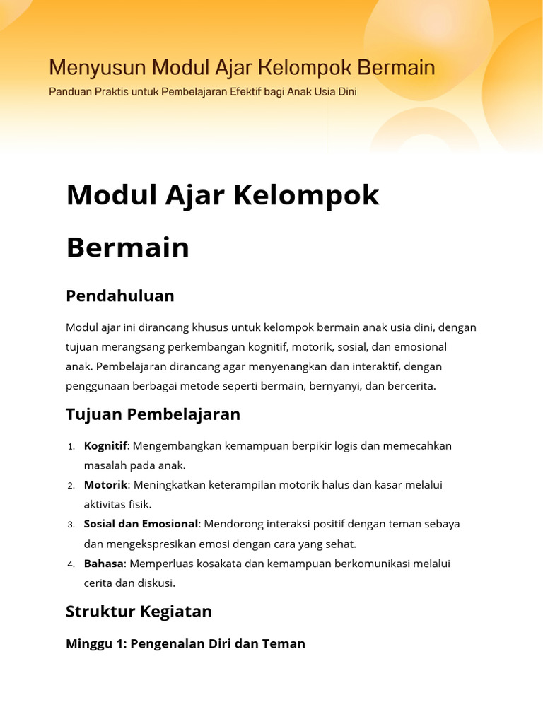 Modul Ajar Kelompok Bermain Anak Dini | PDF