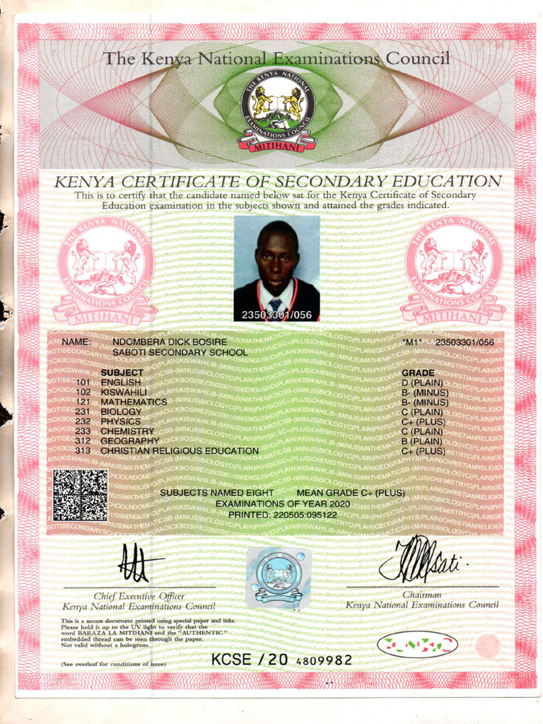Kenya Certificate of Secondary Education | PDF