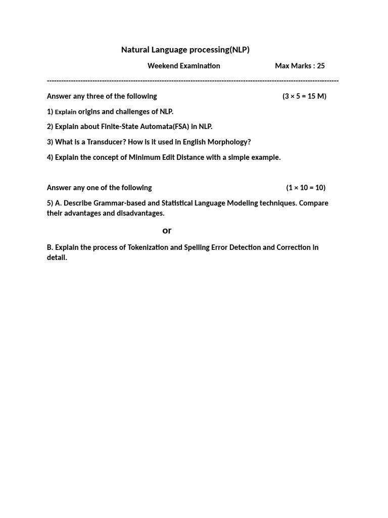 NLP Weekend Question Paper | PDF