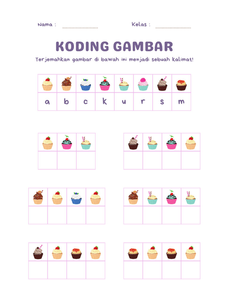 Koding Gambar Lembar Kerja Menyusun Kata SD Kelas 2 Warna Warni ...