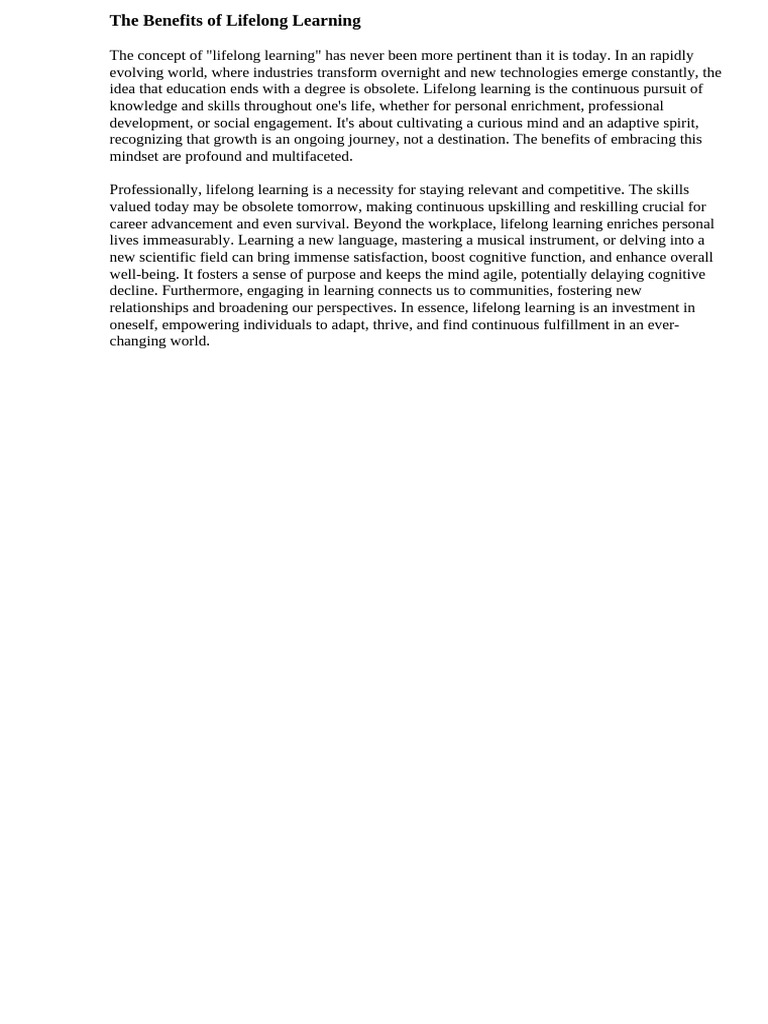 The Benefits of Lifelong Learning | PDF