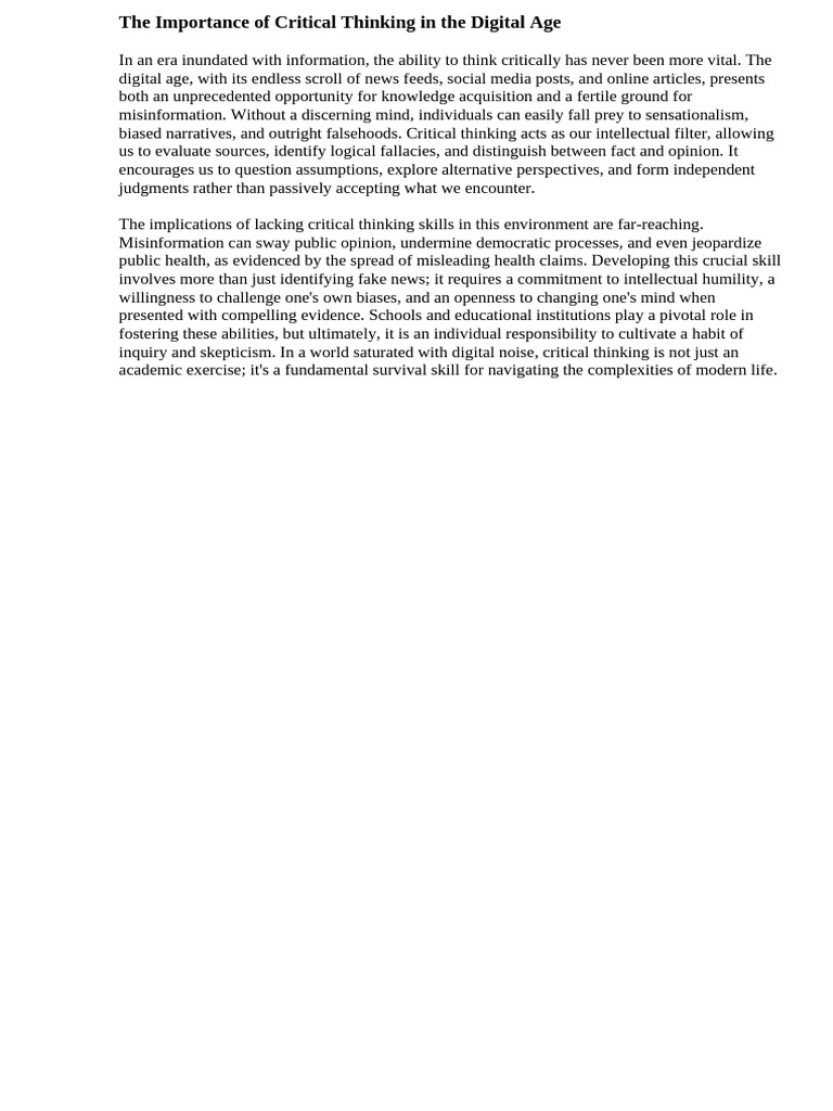 The Importance of Critical Thinking in The Digital Age | PDF