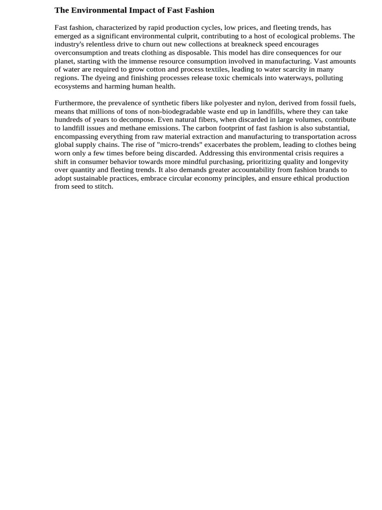 The Environmental Impact of Fast Fashion | PDF